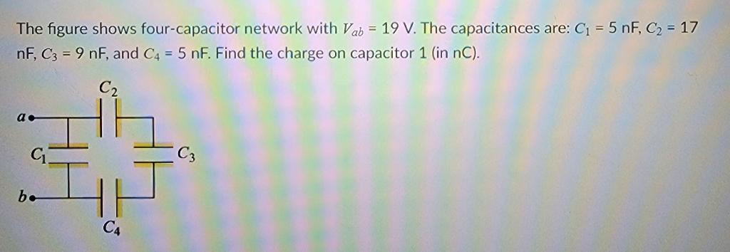 Solved The figure shows four-capacitor network with Vab=19 | Chegg.com