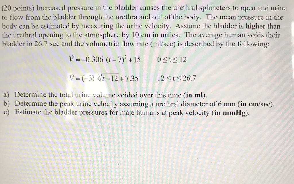 Solved (20 points) Increased pressure in the bladder causes | Chegg.com