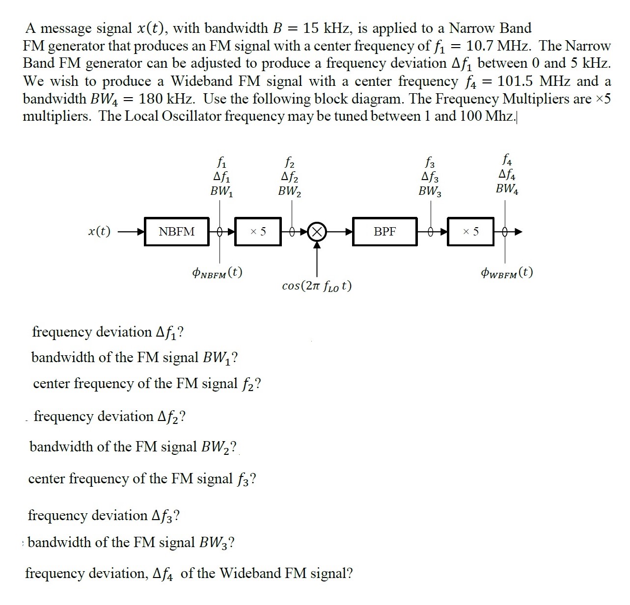 Solved A message signal x(t), with bandwidth B=15kHz, is | Chegg.com