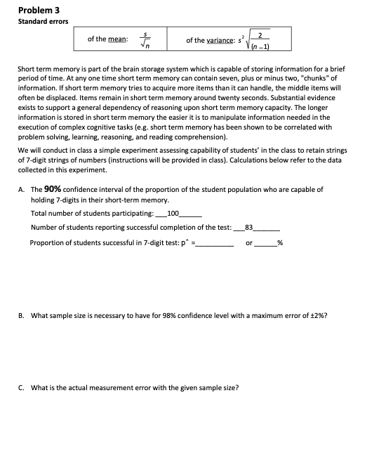Solved Problem 3 Standard errors of the mean: 2 of the | Chegg.com