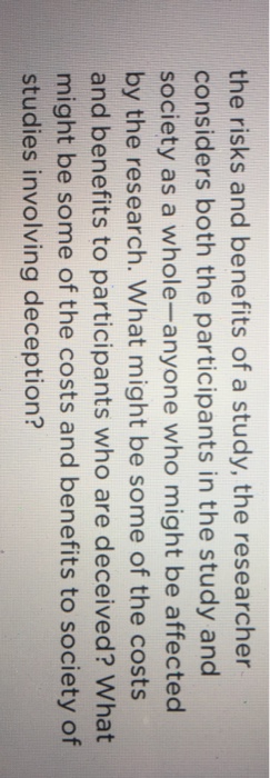 Solved 3. Consider the use of deception in psychological | Chegg.com