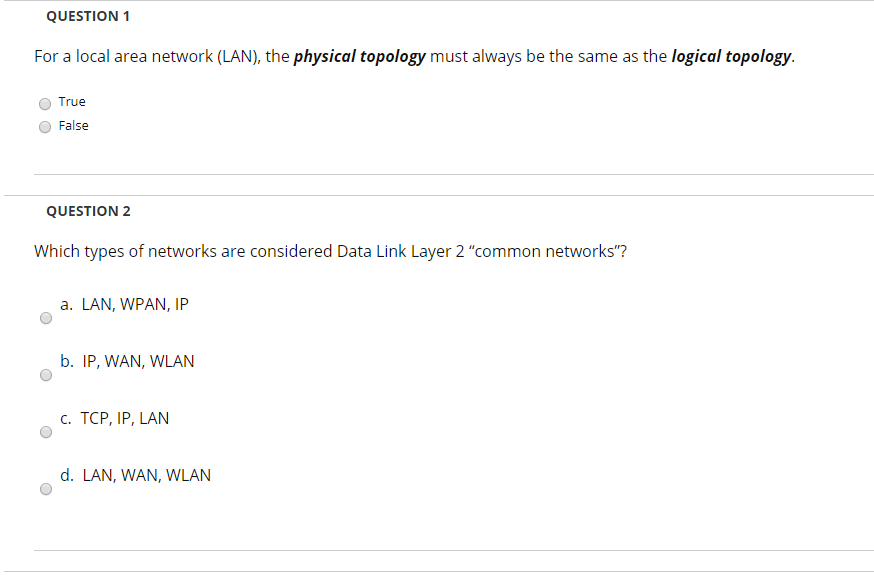 QUESTION 1 For a local area network (LAN), the | Chegg.com