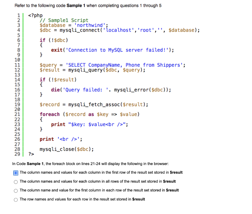 Solved efer to the following code Sample 1 when completing | Chegg.com Solved efer to the following code Sample 1 when completing | Chegg.com