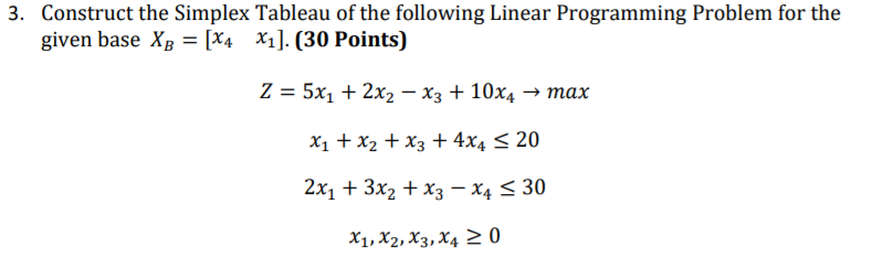 Solved 3. Construct the Simplex Tableau of the following | Chegg.com