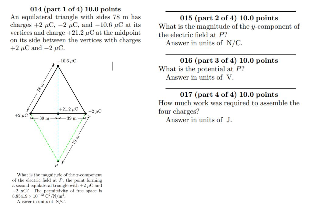 Solved 014 (part 1 of 4) 10.0 points An equilateral triangle | Chegg.com