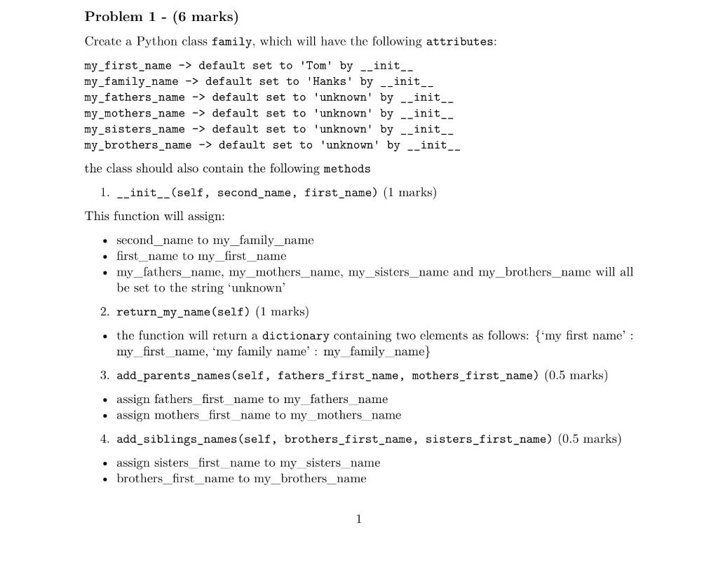 solved-problem-1-6-marks-create-a-python-class-family-chegg
