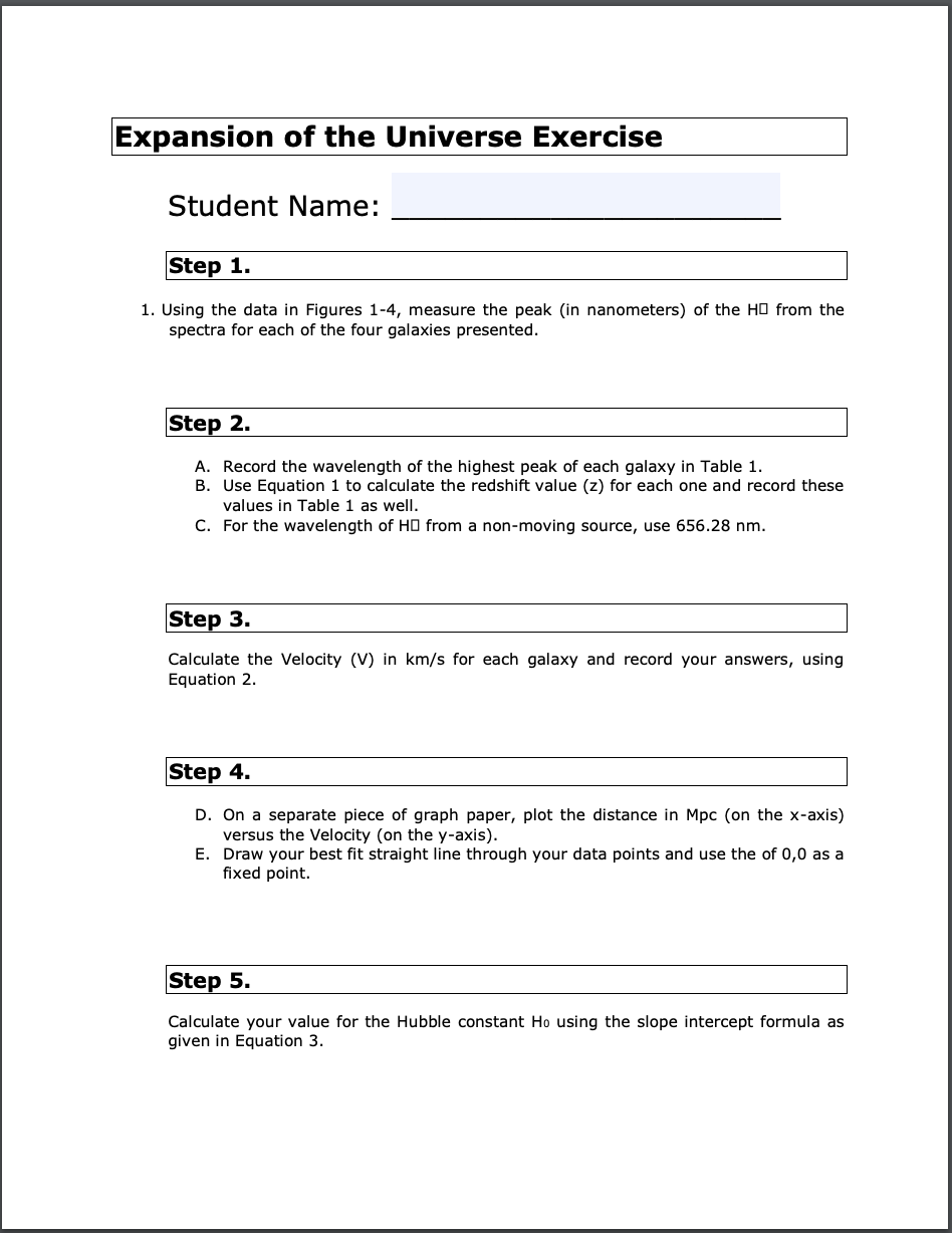 Solved Expansion of the Universe Exercise Student Name: Step | Chegg.com