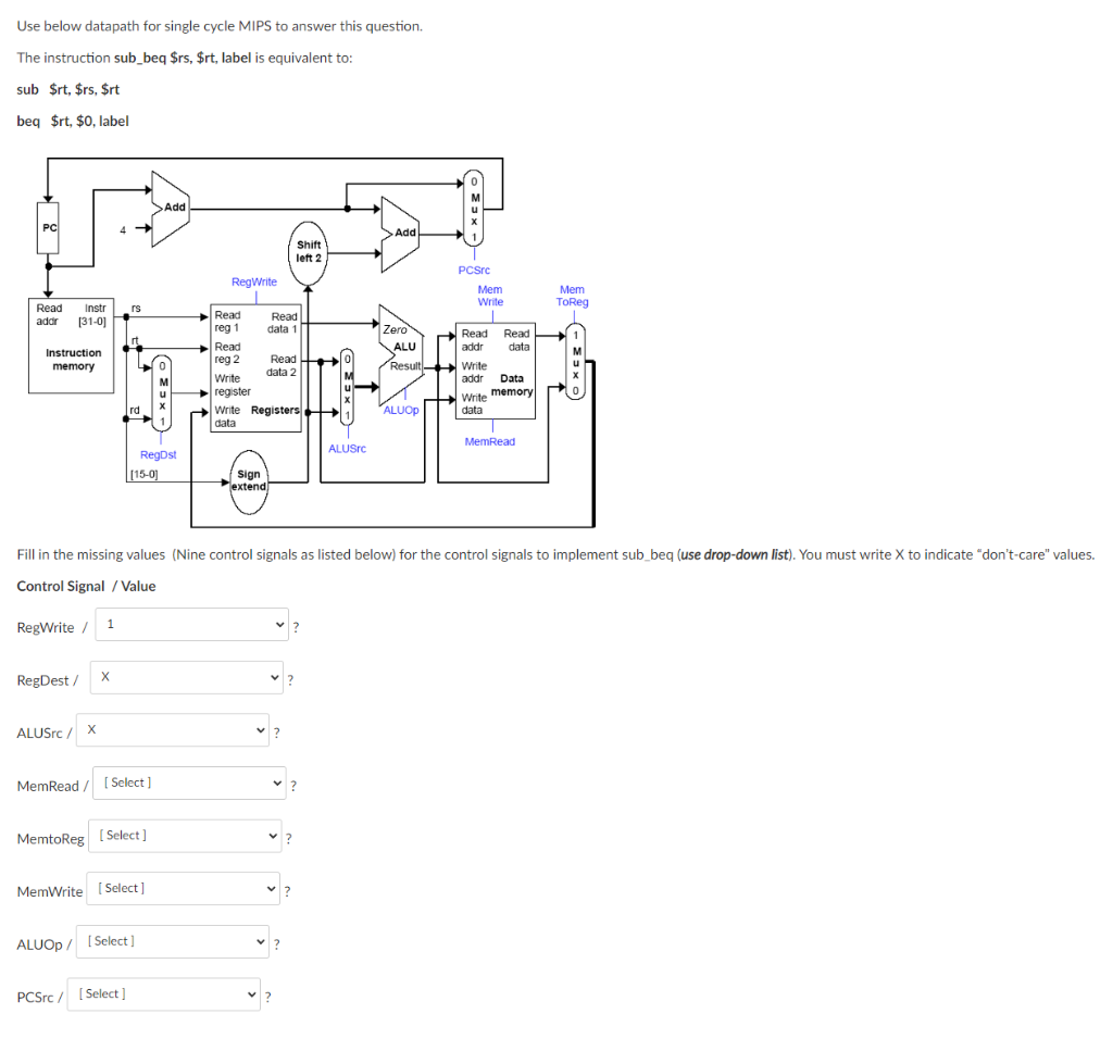 Solved Use below datapath for single cycle MIPS to answer | Chegg.com
