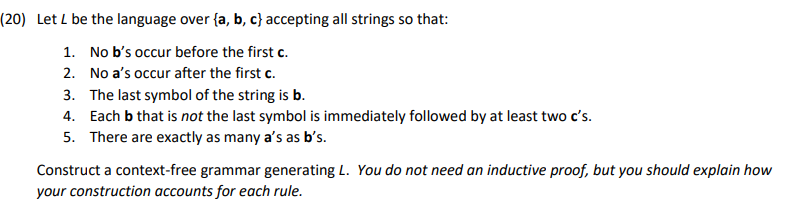 Solved (20) Let L be the language over {a,b,c} accepting all | Chegg.com