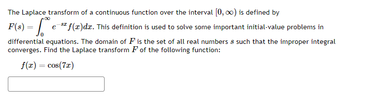 Solved The Laplace transform of a continuous function over | Chegg.com