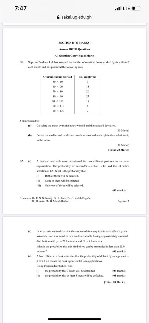 7:47 .1 LTE O sakai.ug.edu.gh SECTION B (40 MARKS) | Chegg.com