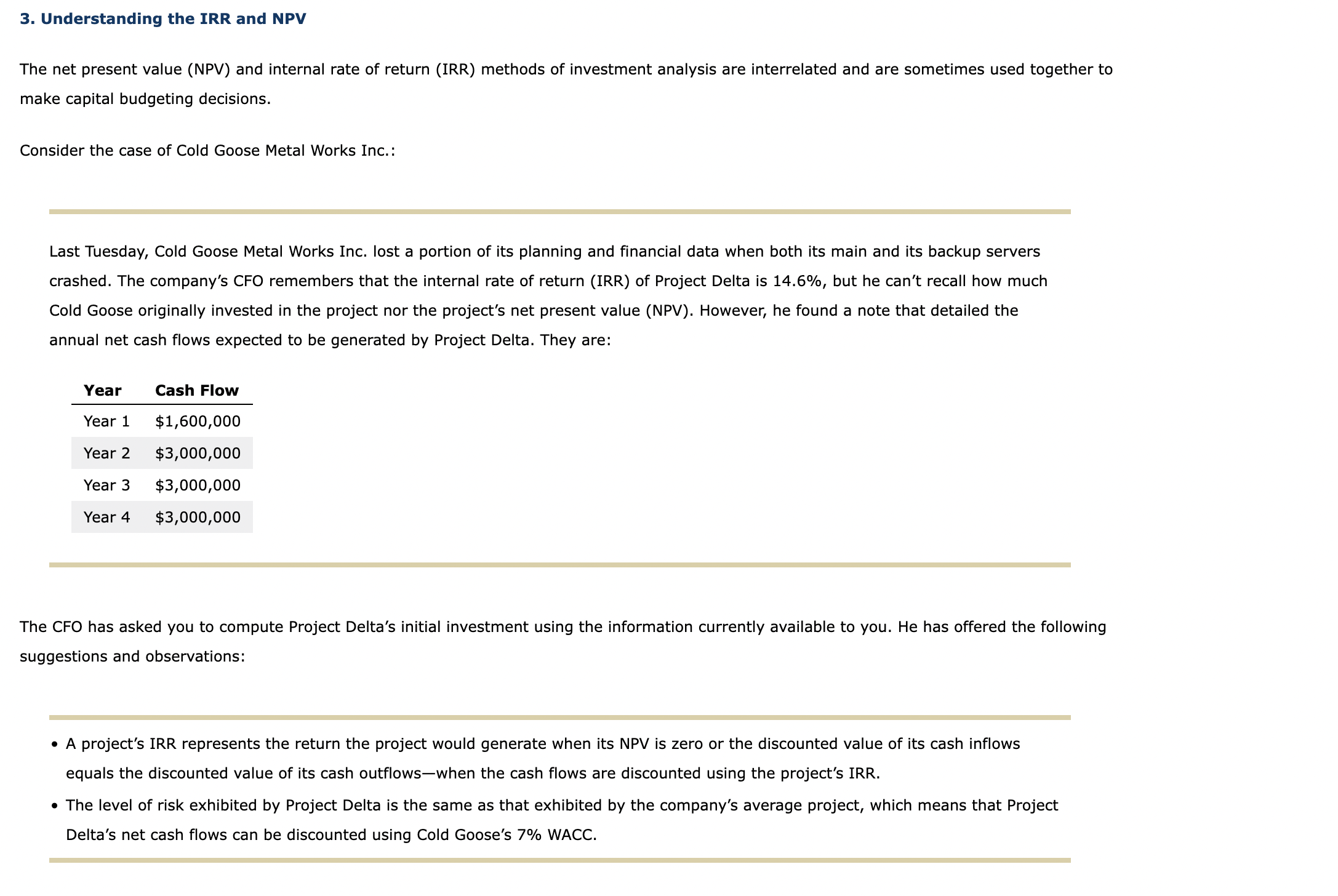 Solved given the data and hints, Project Delta’s initial | Chegg.com