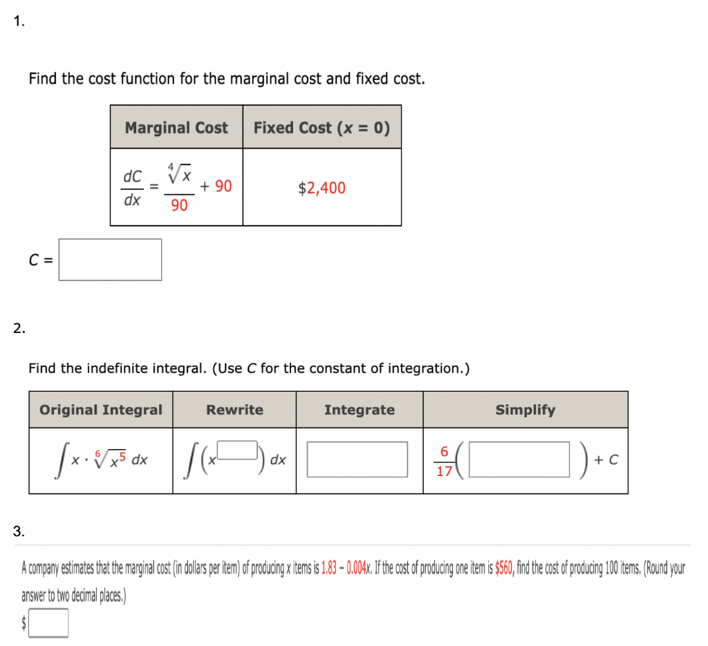 Solved Find the cost function for the marginal cost and | Chegg.com