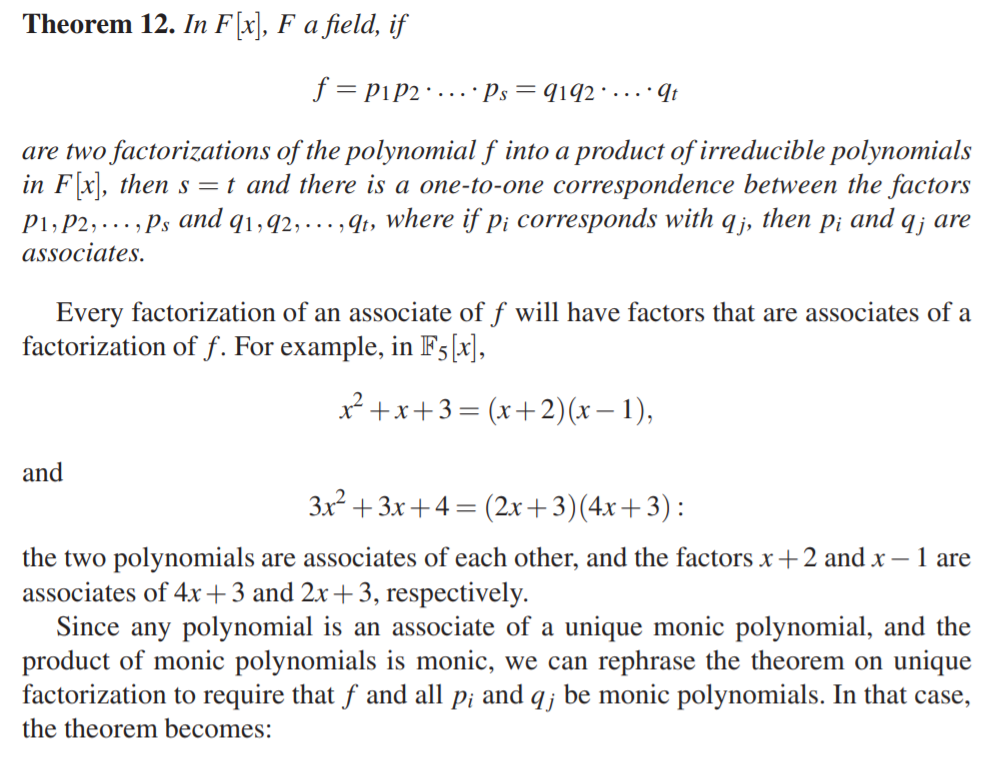 Solved Theorem 12. In F [x], F a field, if f = pip2 ... Ps = | Chegg.com