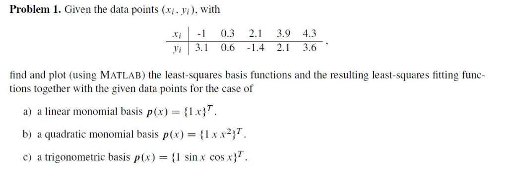 Solved Problem 1. Given the data points (Xi, yi), with Xi -1 | Chegg.com Solved Problem 1. Given the data points (Xi, yi), with Xi -1 | Chegg.com