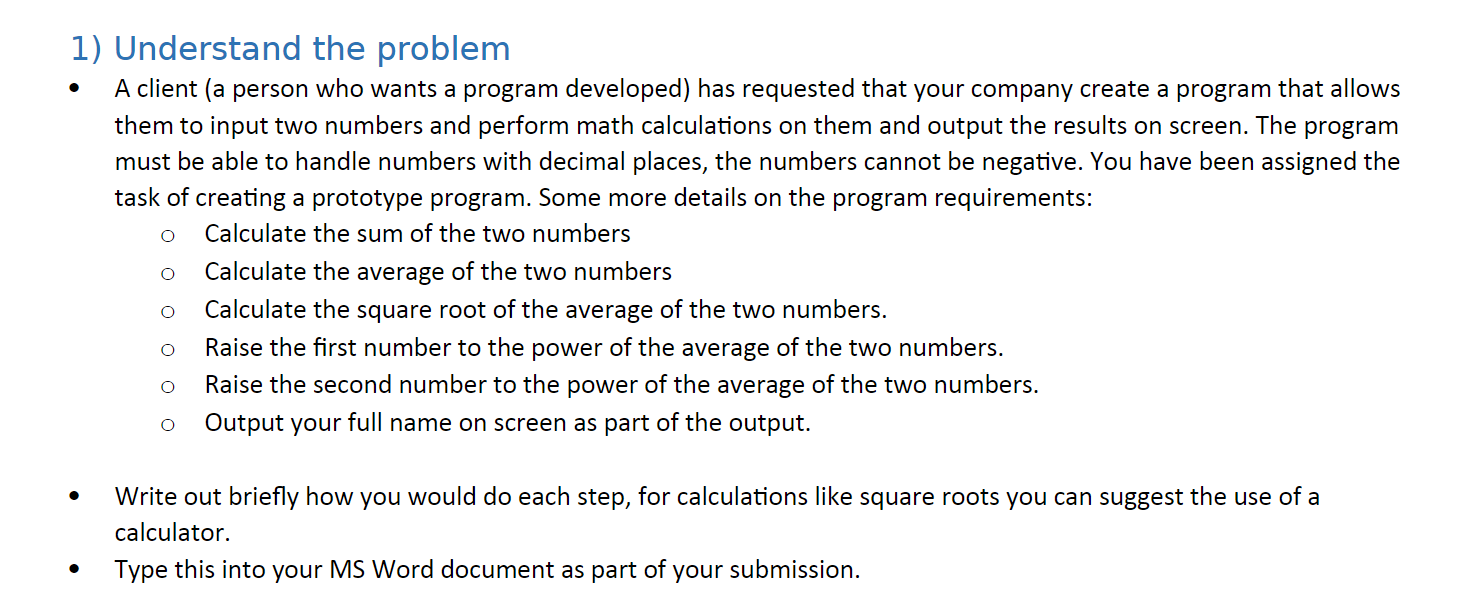 Solved . 1) Understand the problem A client (a person who | Chegg.com