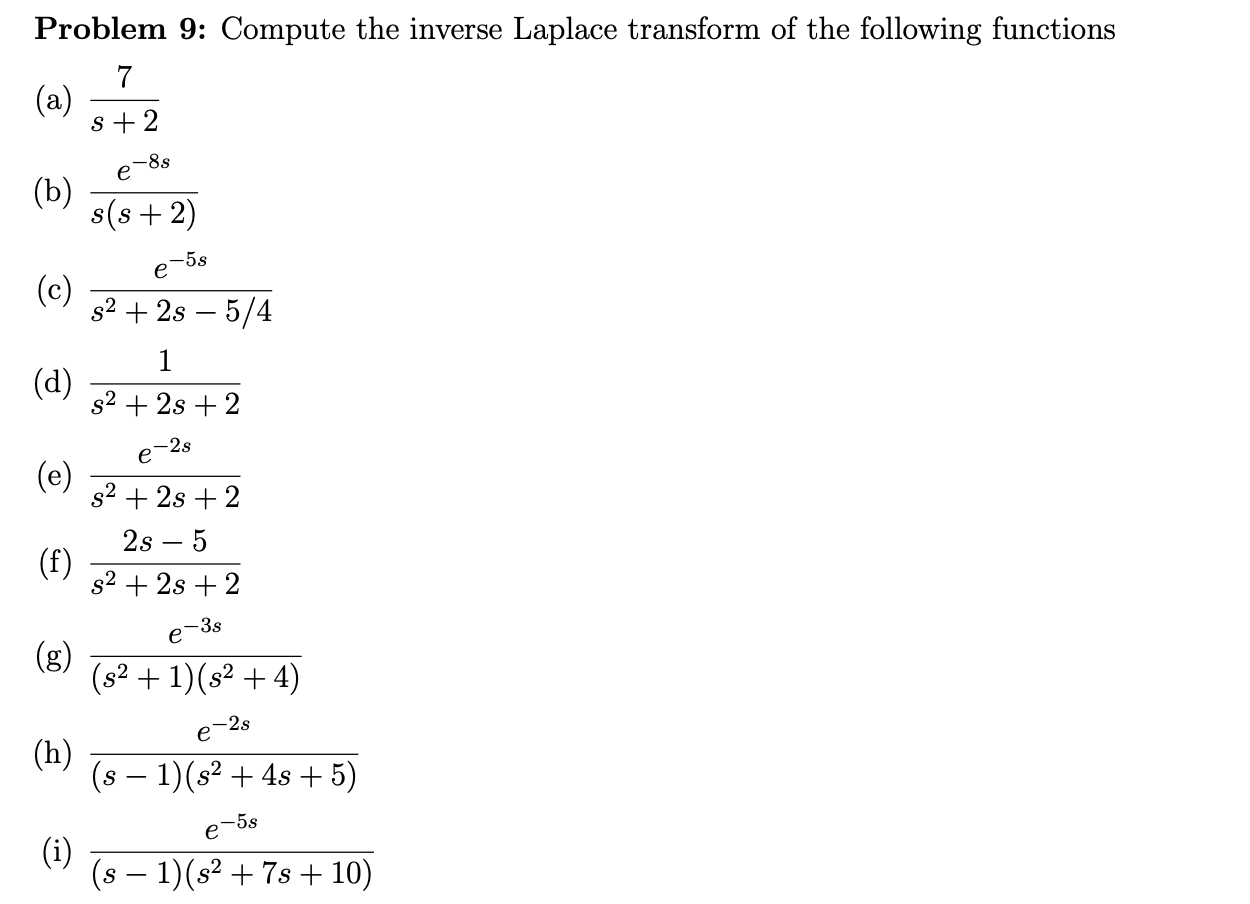 Solved Problem 9: Compute the inverse Laplace transform of | Chegg.com