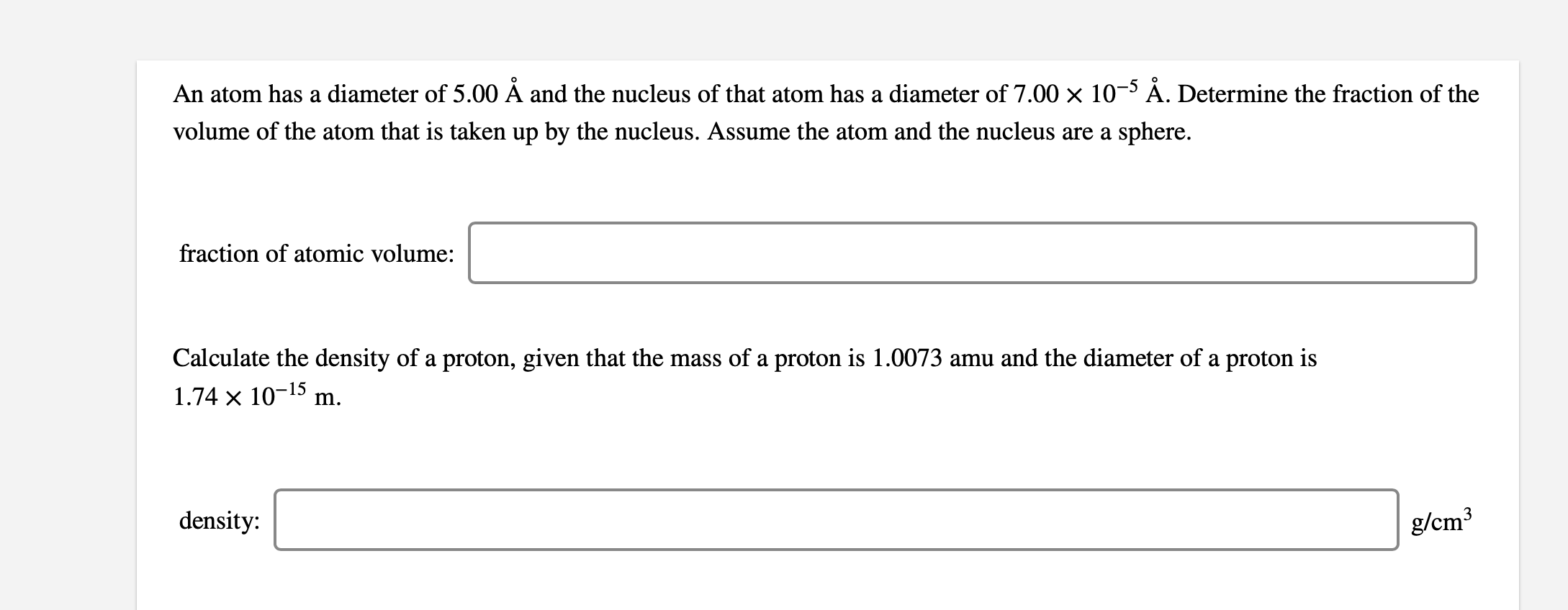 Solved An Atom Has A Diameter Of 5 00 Å And The Nucleus Of