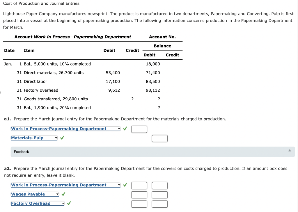 Solved Cost of Production and Journal Entries Lighthouse | Chegg.com