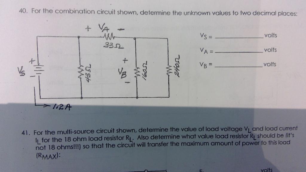 Solved 40. For the combination circuit shown, determine the | Chegg.com
