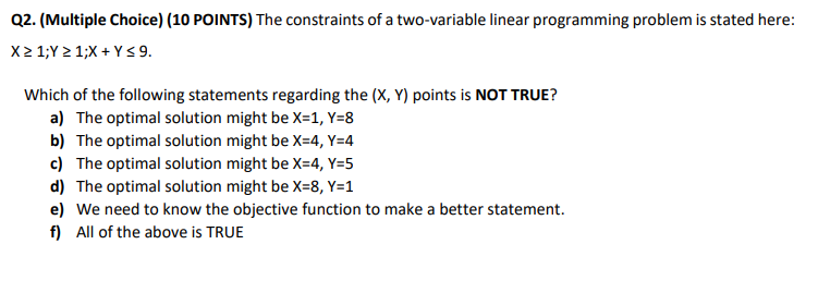 Solved Q2. (Multiple Choice) (10 POINTS) The constraints of | Chegg.com