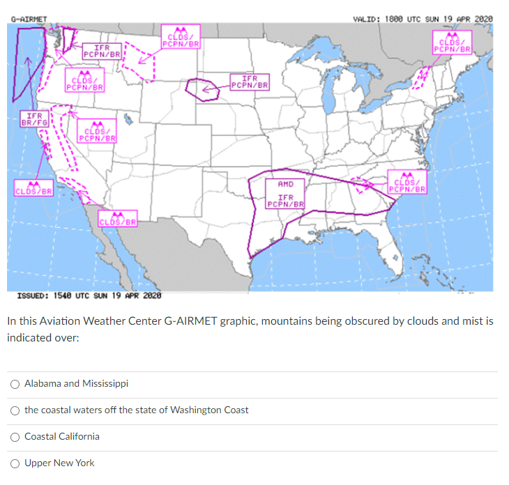 Solved G-AIRMET VALID: 1800 UTC SUN 19 APR 2020 CLOS/ | Chegg.com