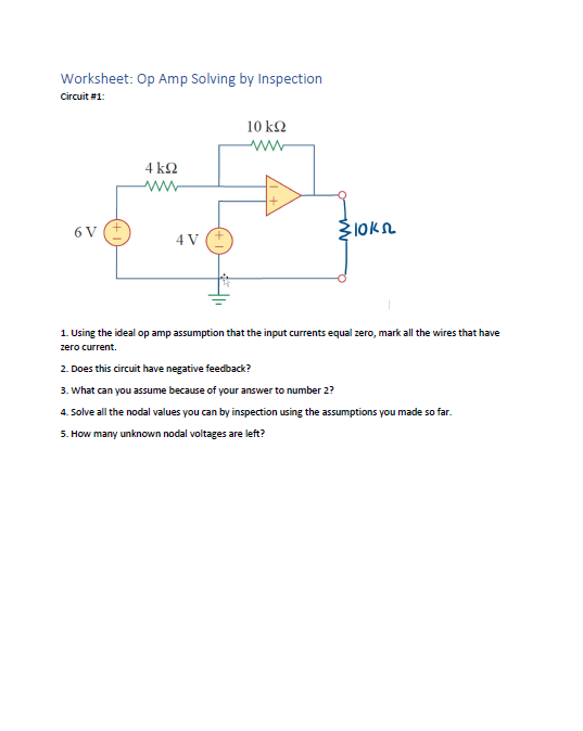 Solved Worksheet: Op Amp Solving by Inspection Circuit #1: | Chegg.com