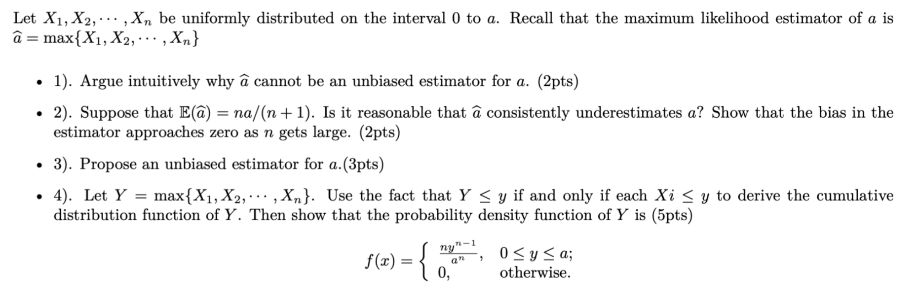 Solved Let X1, X2, ... , Xn be uniformly distributed on the | Chegg.com