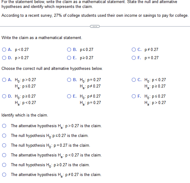 Solved For the statement below, write the claim as a | Chegg.com