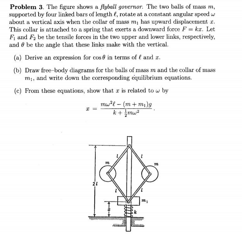 Solved Problem 3. The figure shows a flyball governor. The | Chegg.com