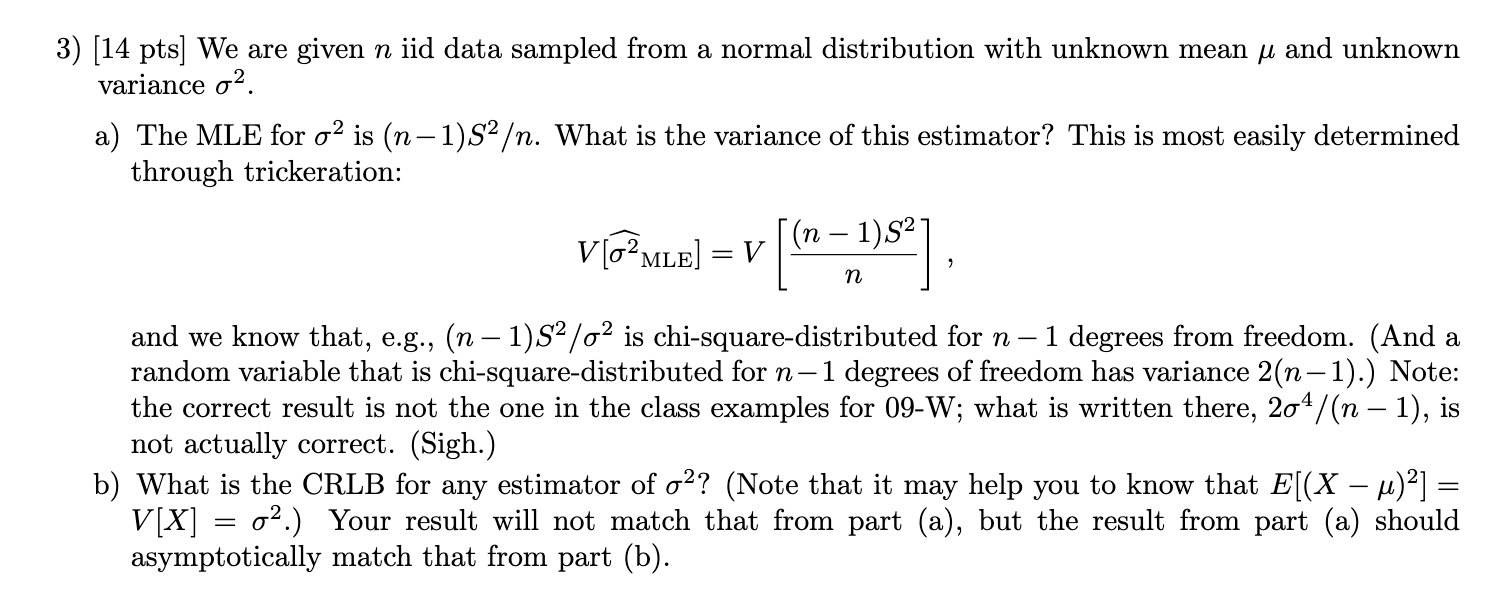 Solved [14 pts] We are given n iid data sampled from a | Chegg.com