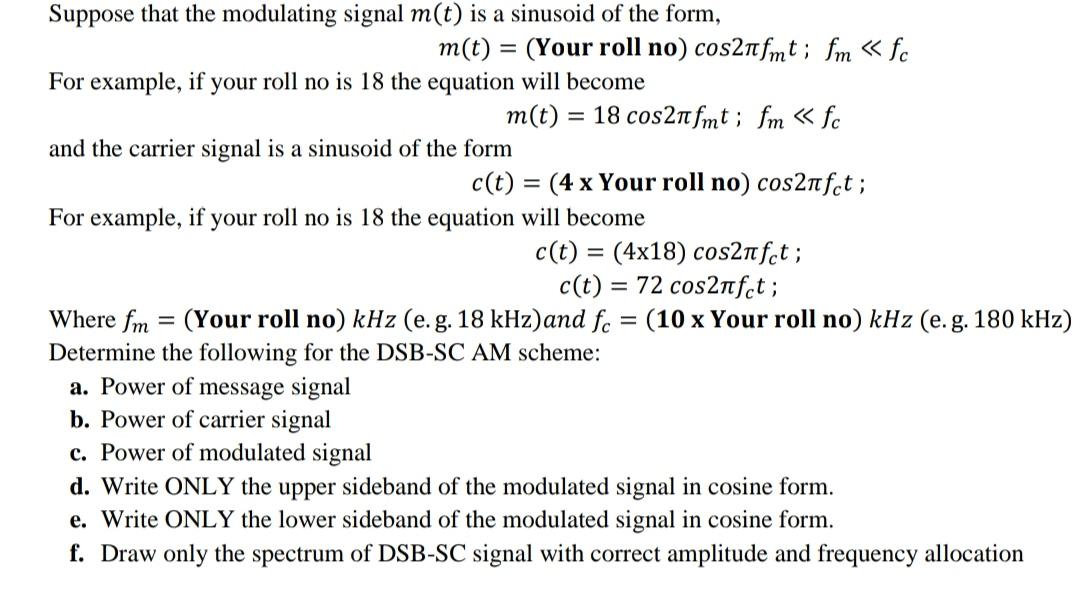 Solved Suppose that the modulating signal m(t) is a sinusoid | Chegg.com