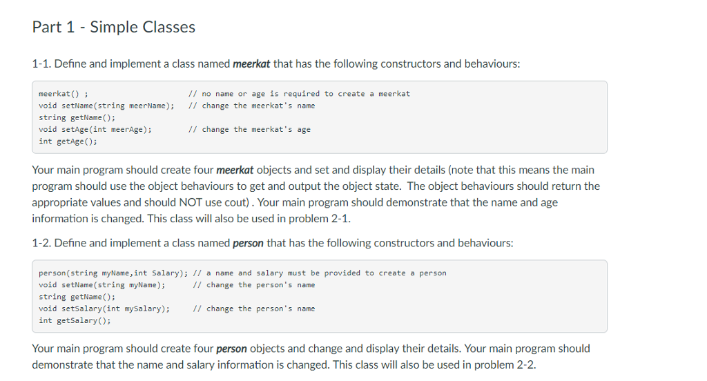 Solved Part 1 Simple Classes 1 1 Define And Implement A 6223
