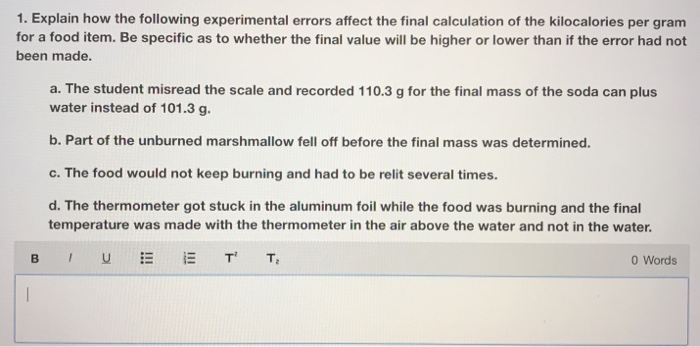 Solved 1. Explain how the following experimental errors | Chegg.com