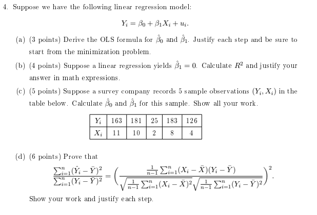 Solved 4. Suppose we have the following linear regression | Chegg.com