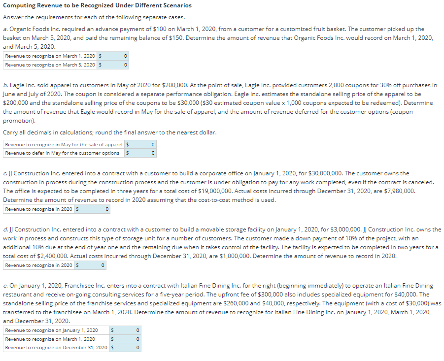 Solved Computing Revenue to be Recognized Under Different | Chegg.com