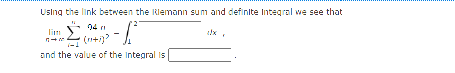 Solved Using the link between the Riemann sum and definite | Chegg.com