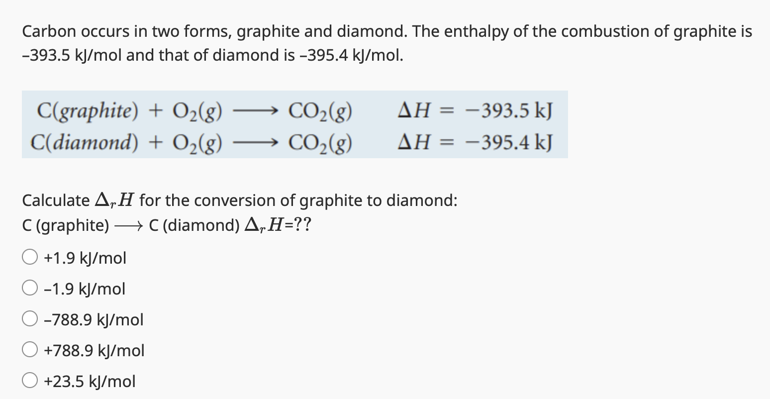 Solved Carbon occurs in ﻿two forms, graphite and diamond. | Chegg.com