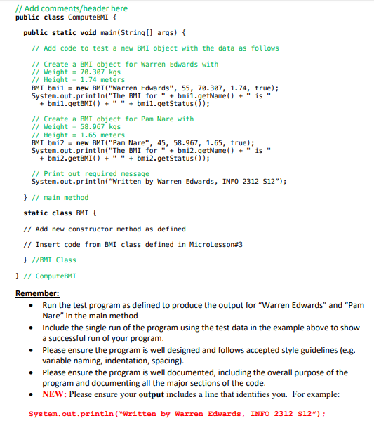 Solved public class BMI { private String name; private int | Chegg.com