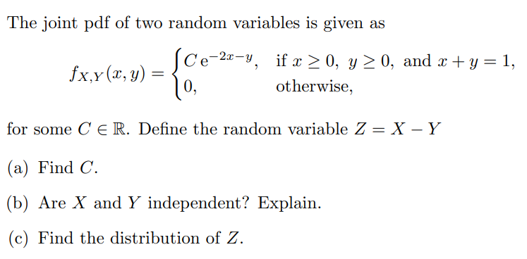 Solved The joint pdf of two random variables is given | Chegg.com