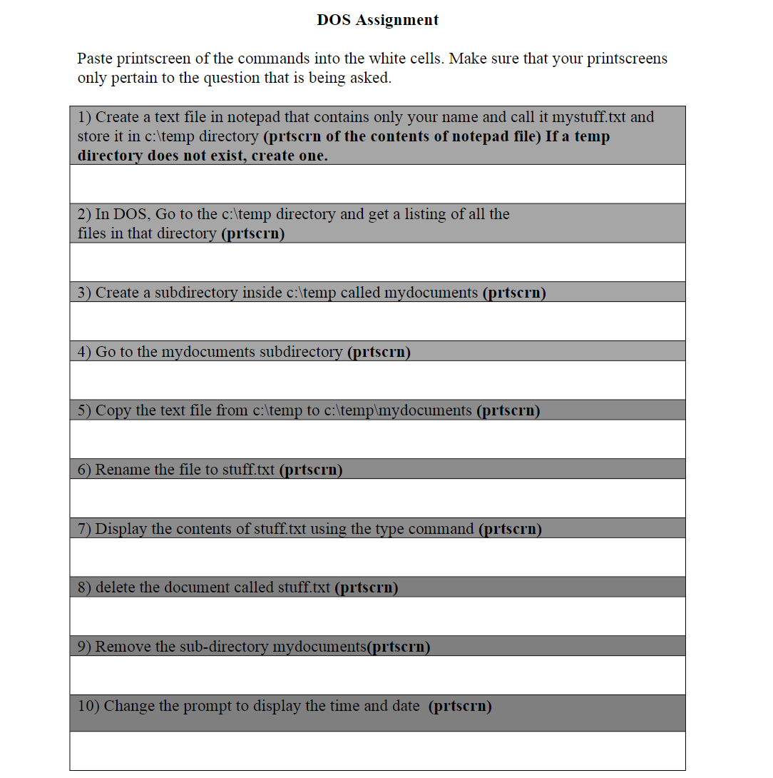 Solved DOS Assignment Paste printscreen of the commands into | Chegg.com