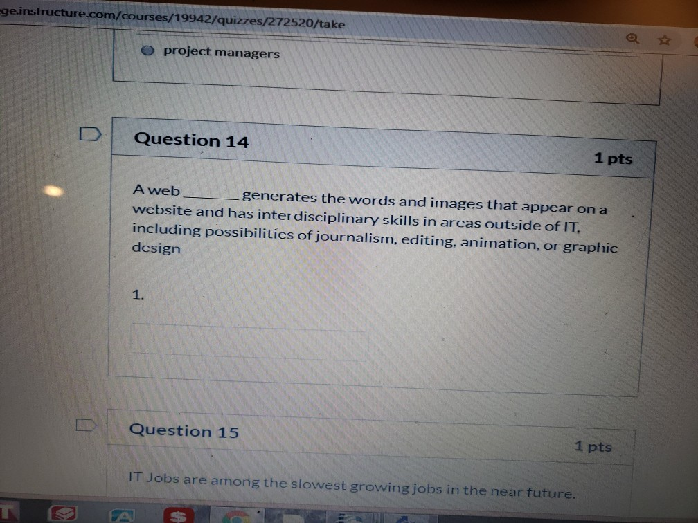 Solved e instructure.com/courses/19942/quizzes/272520/take O | Chegg.com