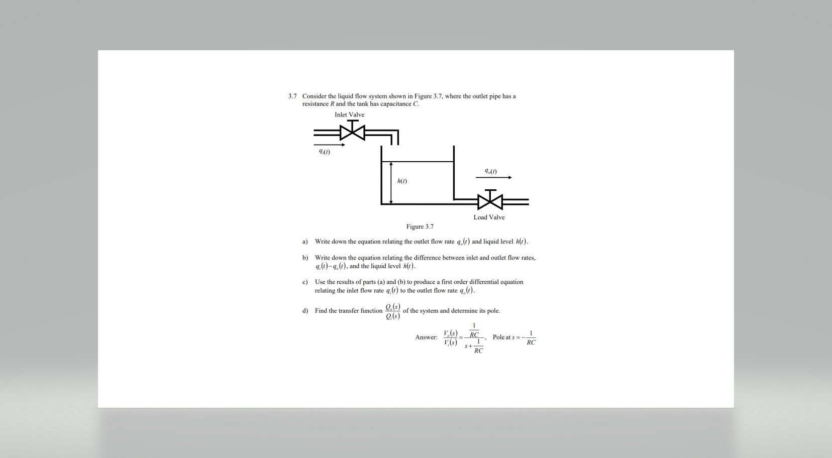 Solved 3.7 Consider the liquid flow system shown in Figure | Chegg.com