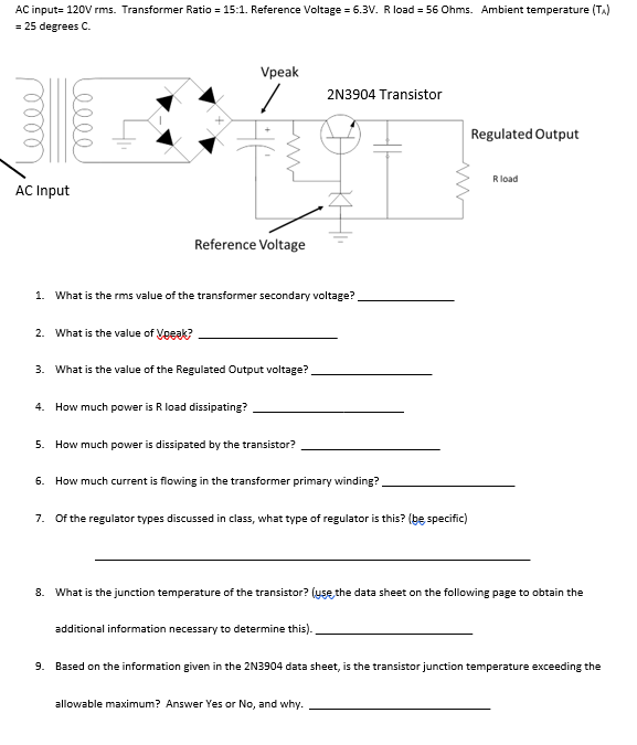 Solved AC input= 120V rms. Transformer Ratio - 15:1. | Chegg.com