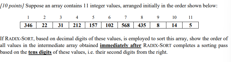 Solved [10 points] Suppose an array contains 11 integer | Chegg.com
