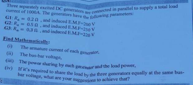 Three separately excited DC generators are connected | Chegg.com