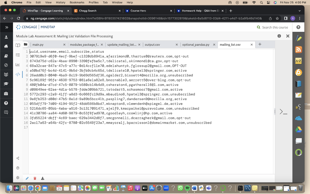 Solved Overview FILETREE E− workspace mailing_listcosv | Chegg.com