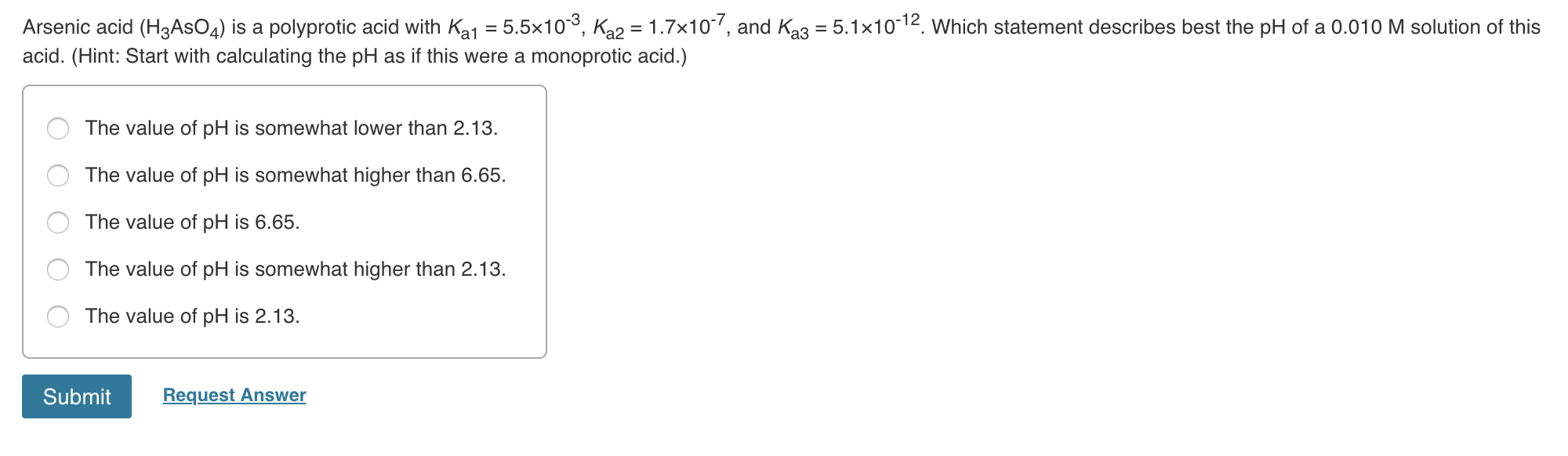 Solved Arsenic acid (H2AsO4) is a polyprotic acid with Ka1 = | Chegg.com