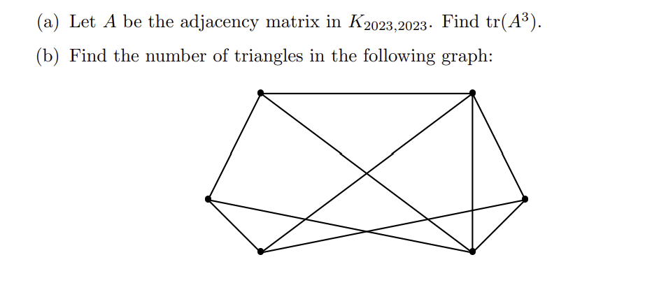 Solved (a) Let A be the adjacency matrix in K2023,2023. Find | Chegg.com