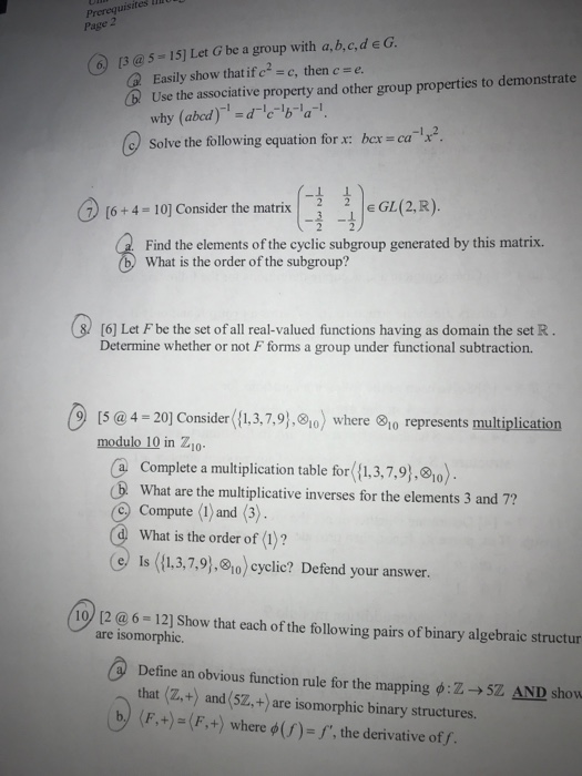 Solved I need help with this abstract algebra practice test. | Chegg.com
